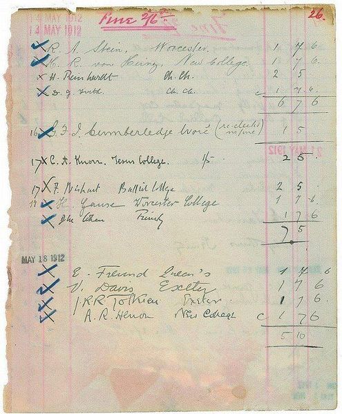 File:Oxford Union Society Library ledger - Tolkien 1912 fee.jpg ...